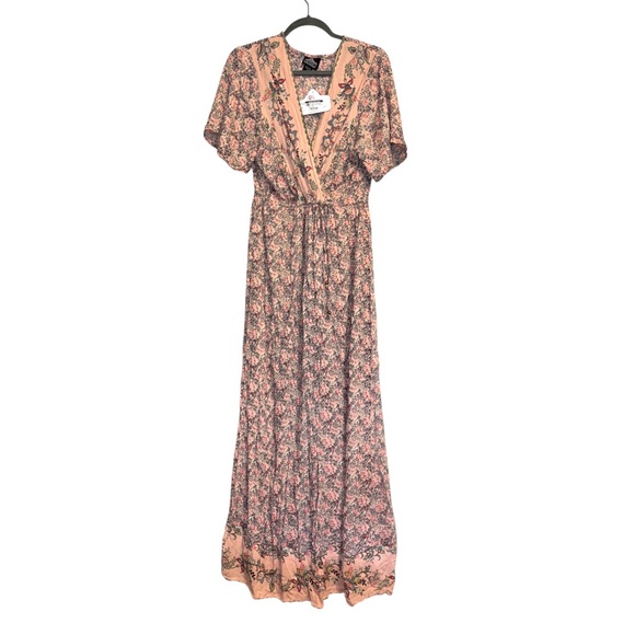 Angie | Dresses | Angie Short Sleeve V Neckline Floral Maxi Dress Boho ...